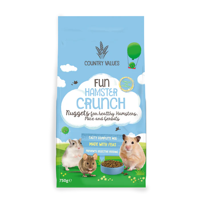 Country Values Hamster Crunch Nuggets for Hamsters, Mice & Gerbils 750 ...
