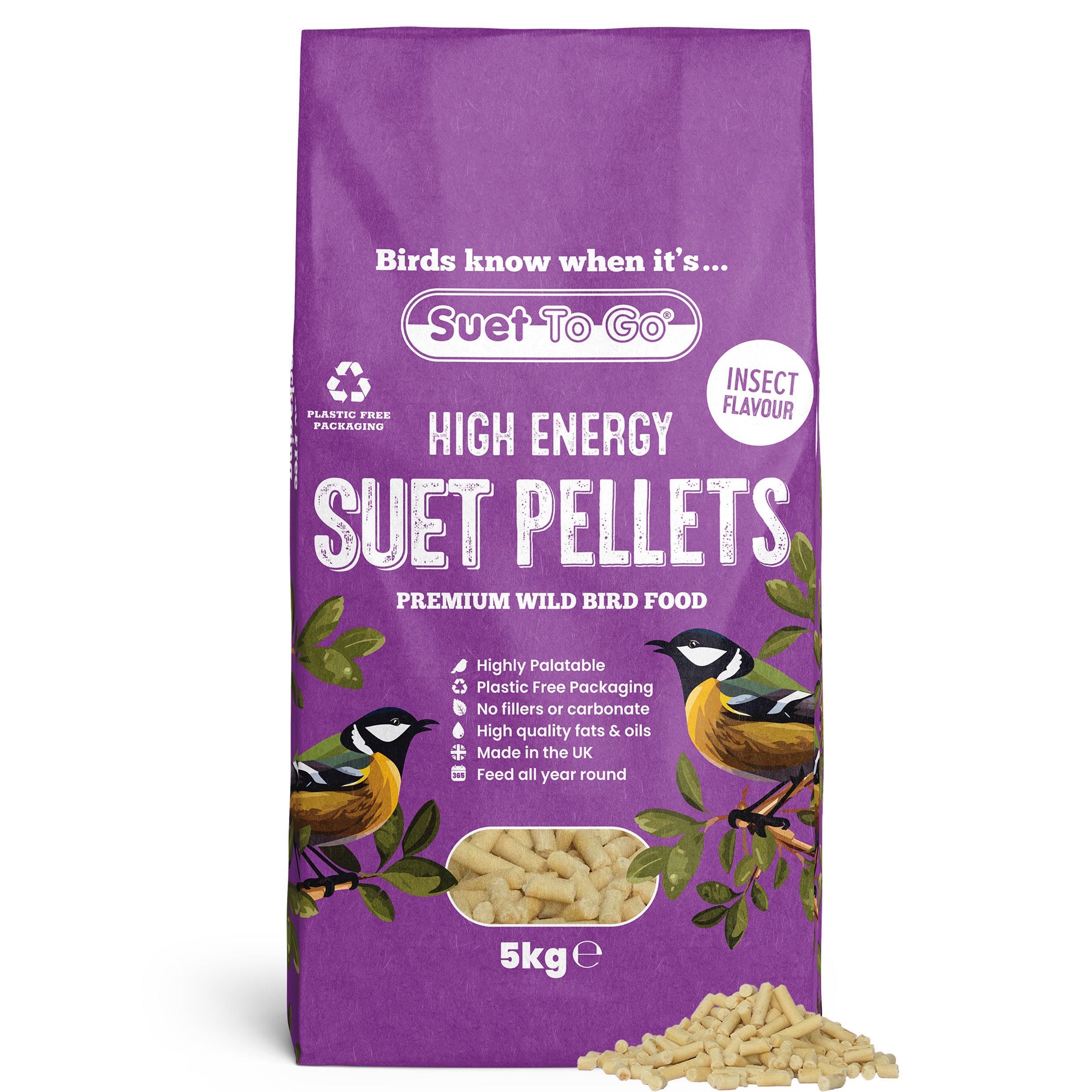 Suet to Go High Energy Suet Pellets Insect Premium Wild Bird Food - 5k ...